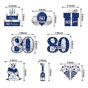 Blue Silver 80th Birthday Hanging Swirls Decorations for Men, 16Pcs Happy 80 Year Old Birthday Foil Swirl Party Supplies, Eighty Birthday Ceiling Hanging Sign Decor