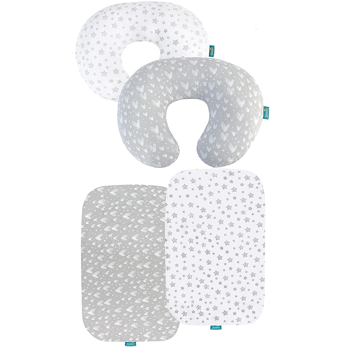 2 Pack Nursing Pillow Cover for Boppy Pillow 100% Cotton & Bassinet Sheets Compatible with Baby Delight Beside Me Dreamer Bassinet, 2 Pack