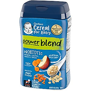 Gerber Cereal for Baby Power Blend Baby Cereal, Probiotic with Oatmeal, Lentil, Carrots & Apples, Made with Whole Grains & Plant Protein, 8 OZ Canister (Pack of 3)
