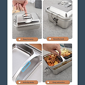 Leak-Proof Stainless Steel Bento Lunch Box - Adult Lunch Container with Safety Latch, Chopsticks and Spoon Included - Easy to Clean & Dishwasher Safe - Get Your Meal on the Go with our Metal Bento Box