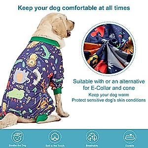 LovinPet Giant Dog Outfits, Anti Licking, Dog Wound Care/Surgery Recovery Clothes, Lightweight Stretch Jersey Knit, Animal Kingdom Blue Print, Large Breed Dog Clothes, Pet PJ's /3XL