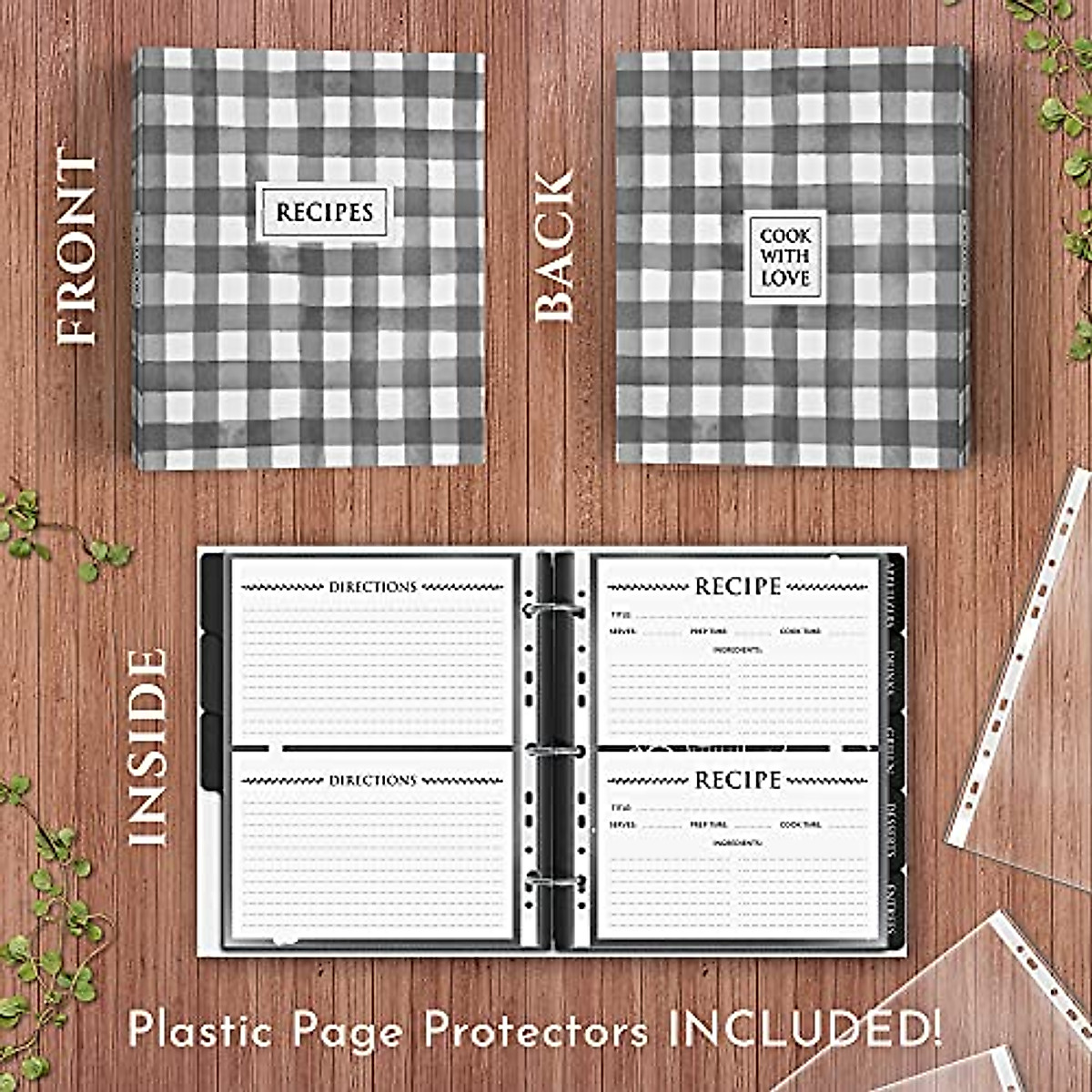 Plaid Recipe Organizer with 50 Recipe Cards 4x6 and Full Page Dividers, Recipe Book Binder, Recipe Binder Kit, Recipe Binder, Cookbook Binder, Recipe Organizer Binder, Recipe Books Holder.