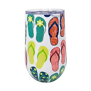 Boston Warehouse Stainless Steel 16 ounce Insulated Stemless Wine Cup, Flip Flops