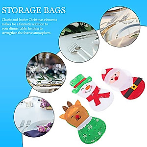 UPKOCH Christmas Silverware Holders Tableware Bag: 3Pcs Santa Snowman Reindeer Cutlery Suit Spoons Forks Pocket Holiday Utensil Bag Xmas Table Decorations