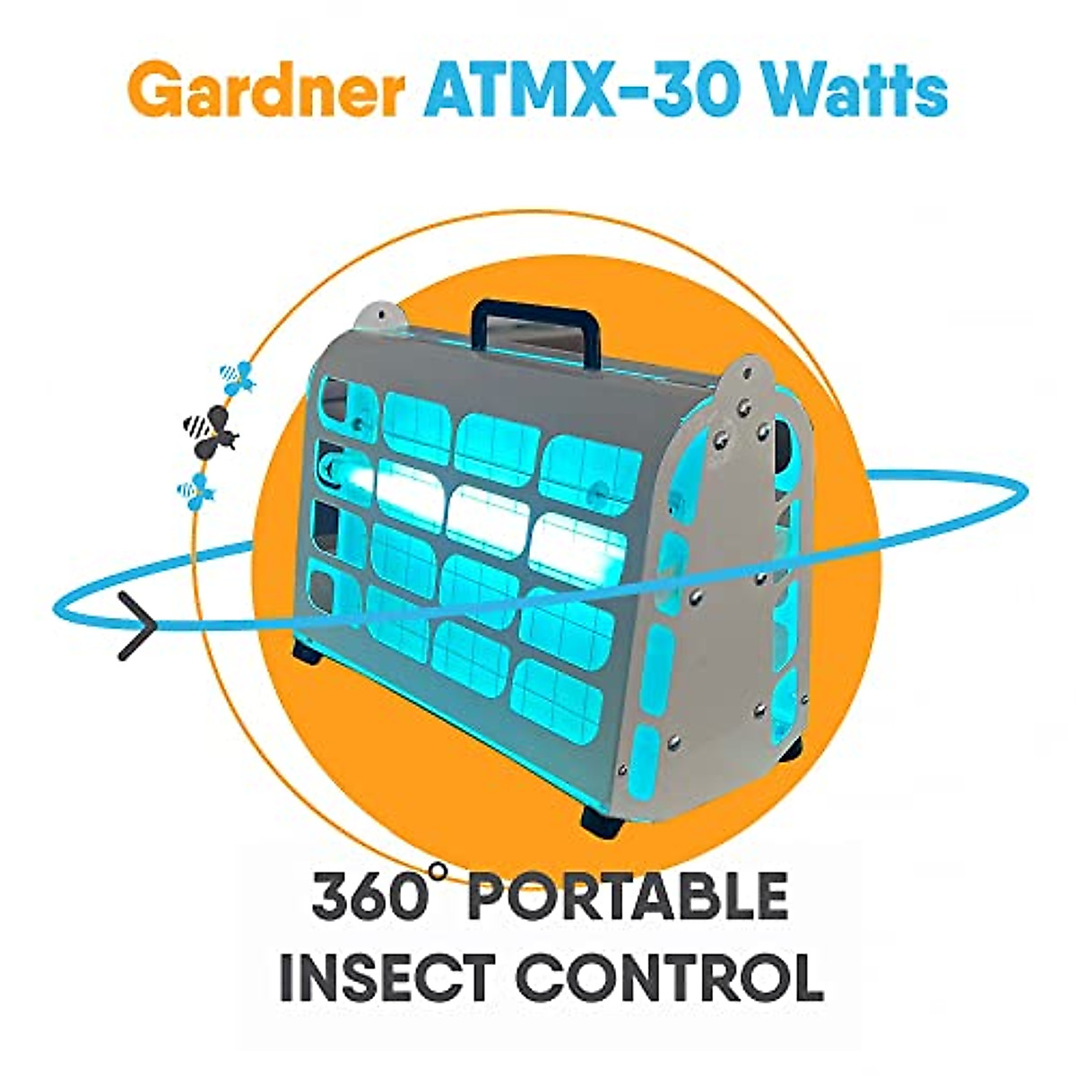 Gardner ATMX - 30, Portable Insect Control, 360 Degree, Two 15 Watt - UV Insect Lamps , Made in USA, White - Aluminum