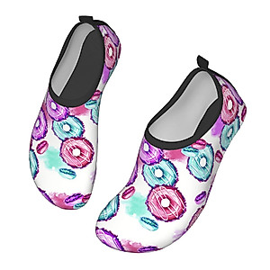 Donut Macarons Water Shoes for Men Women Aqua Socks Barefoot Quick-Dry Beach Swimming Shoes for Yoga Pool Exercise Swim Surf