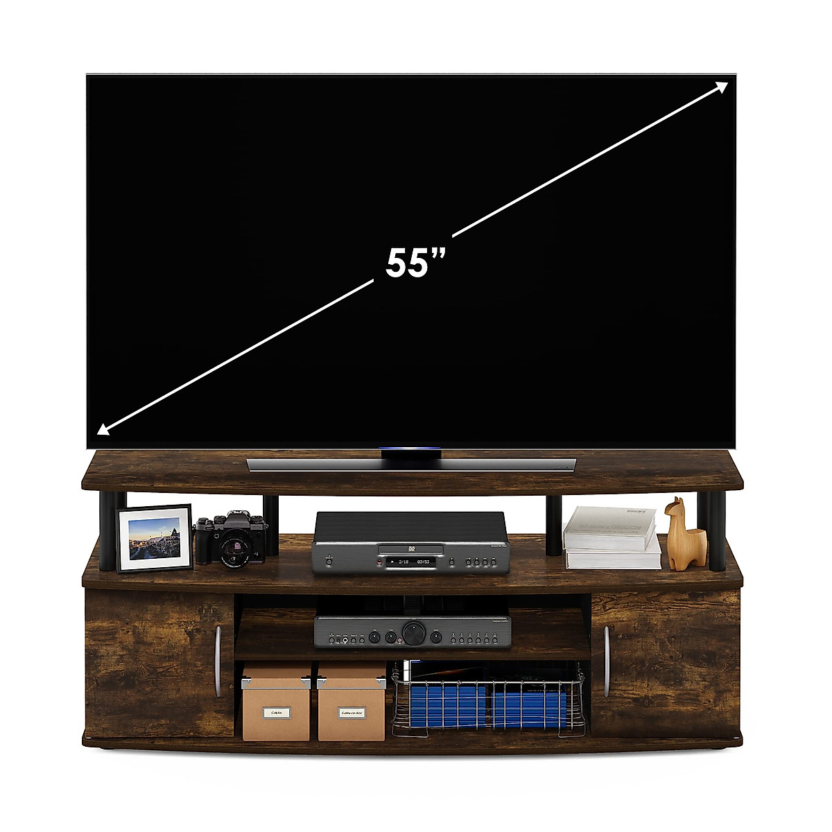 Furinno Jaya Entertainment Center Stand Unit/TV Desk for up to 55 inch, Amber Pine/Black