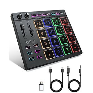 Fesley MIDI Controller Professional, Beat Maker Machine with 16 Beat Pads, MPC with 2 Assignable Fader & Knobs, Portable MIDI Pad Controller, Beat Machine for Music Making