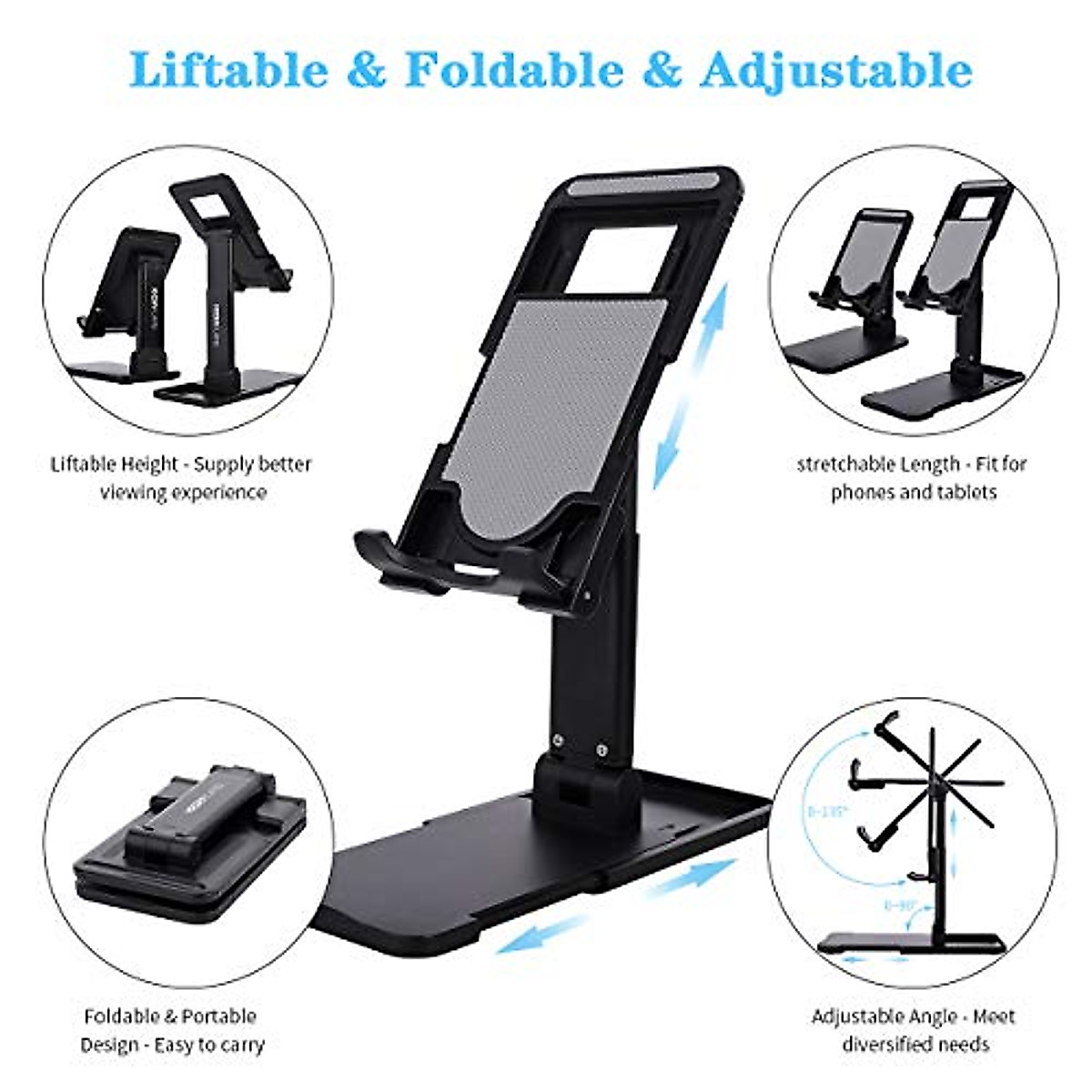 Universal Cell Phone Stand, Foldable Upgraded Cell Phone Tablet Desktop Stand Holder, Angle Height Adjustable Phone Cradle Dock Compatible for iPhone/Mobile Phone/iPad/Tablets/Device of 4-13 Inch