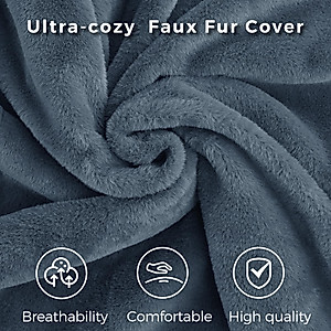 MAXYOYO Bean Bag Bed Folding Sofa Bed Floor Mattress for Adults, Extra Thick and Long Floor Sofa with Faux Fur Washable Cover, Full Floor Couch Bed for Bedroom Living Room, Dusty Blue, 54x95 Inch