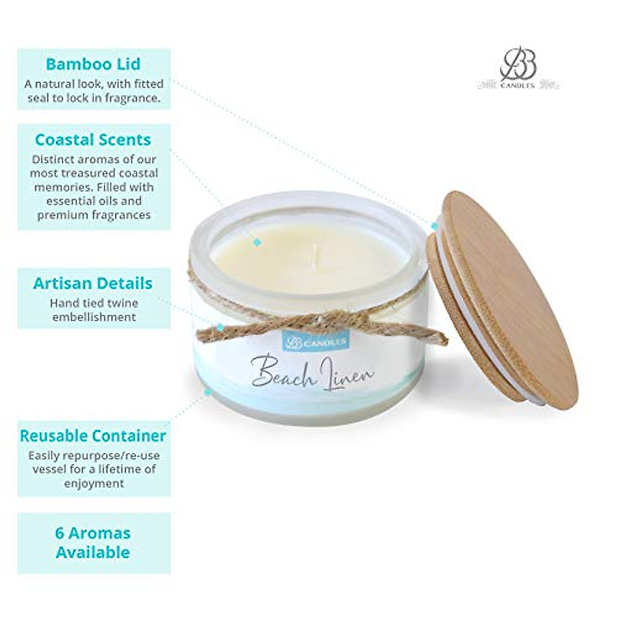 BB Candles Coastal Essentials Natural Soy Hand Poured Candle, Beach Linen Scent, Fragrant Coastal Candle with Strong Scents, Artisan Candle, 4oz, 30+ Hours Burn Time