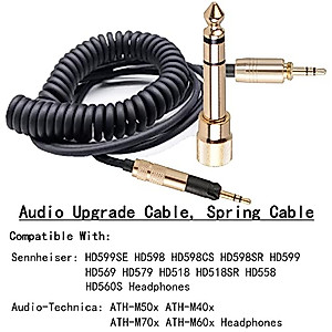 FAAEAL HD598 Cs Coiled Audio Cable Replacement for Sennheiser HD599 SE HD558,HD518,ATH-M50X,ATH-M70X Headphones,2.5mm to 3.5mm Extension Aux Cord with 6.35mm(1/4") Adapter 4.2ft-14ft