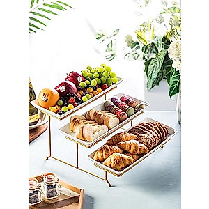 LYEOBOH 3 Tier Serving Stand and Platters Set Large Tiered with Collapsible Sturdier Rack 14 Inches Tray for Appetizer Fruit, Dessert Cupcake, White