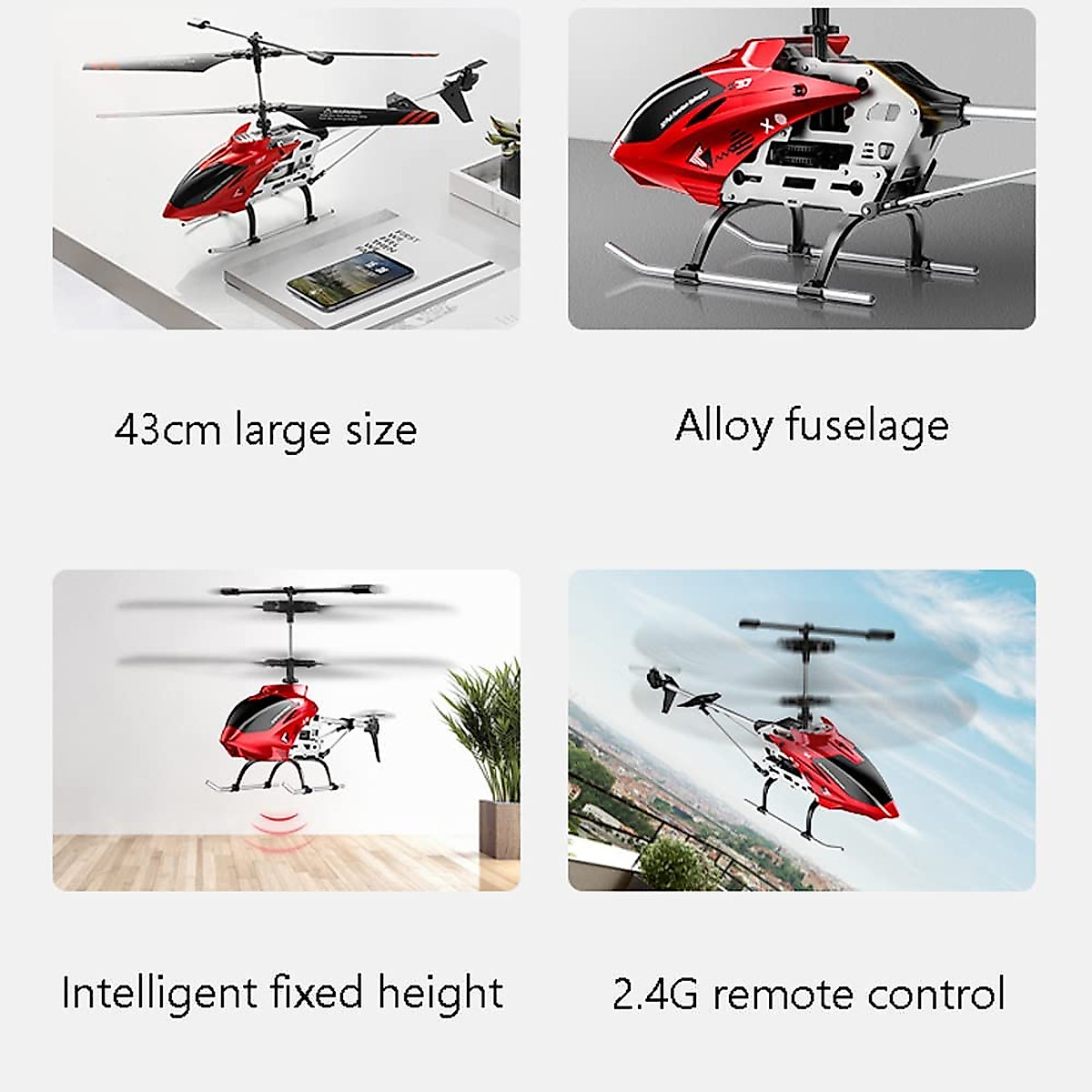 QAQQVQ 43cm Alloy Remote Control Helicopter, Aircraft with Altitude Hold, One Key Take Off/Landing, Gyro Stabilizer and High & LED Light for Indoor to Fly for Kids and Beginners