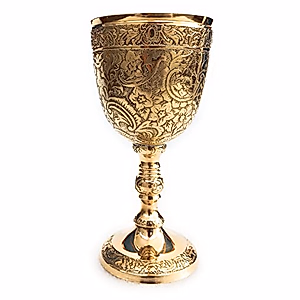 ALADEAN Brass Vintage Chalice Goblet | 1x Royal Wine Cups of King Arthur - Renaissance Medieval Gifts for Communion, Christmas Pack of 1pc (Roman Chalice)