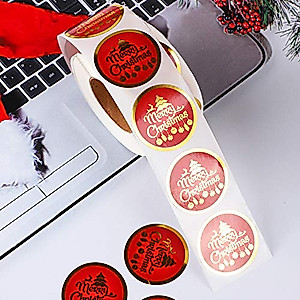 Ruisita 500 Pieces Gold Foil Merry Christmas Stickers Seals Labels Round Golden Christmas Holidays Seal Stickers or Christmas Favor Gift Cards Envelopes Seals