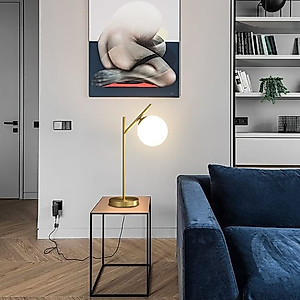 Fulesi Globe Table Lamp with Milky White Glass Globe Shade - Contemporary Brass Metal Bedside Lamp for Bedroom, Living Room, Study Room (H19.2)