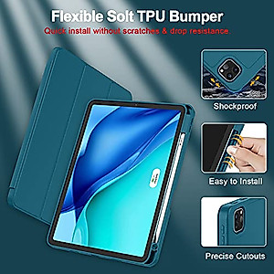 ZryXal New iPad Pro 11 Inch Case 2022(4th Gen)/2021(3rd Gen)/2020(2nd Gen) with Pencil Holder,Smart iPad Case [Support Touch ID and Auto Wake/Sleep] with Auto 2nd Gen Pencil Charging (Teal)