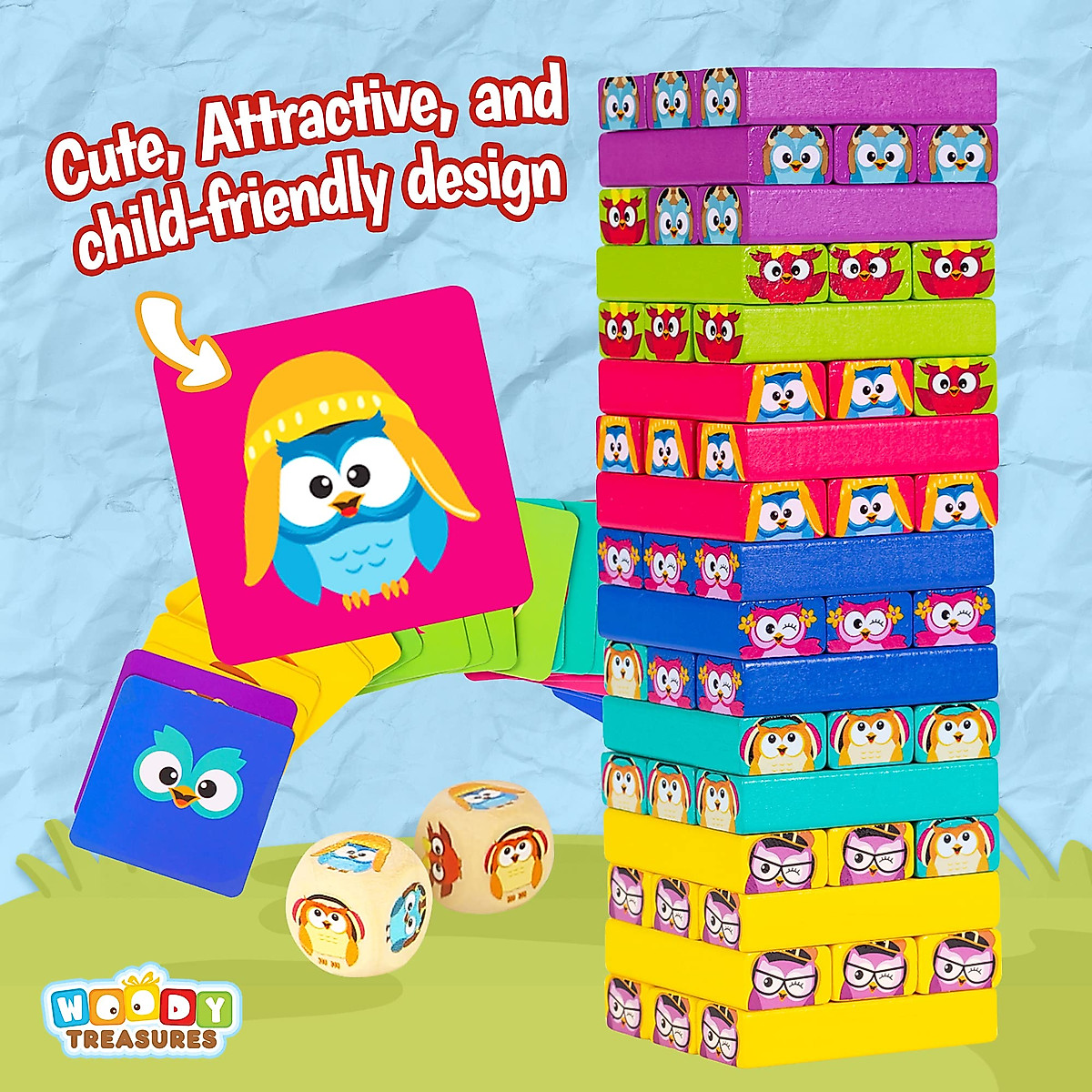 Wooden Toys Tumbling Tower - Childrens Toys Ages 3-9 Years Old - Toddlers/Kids Games Colourful Building Blocks - Fun Educational Games for Cognitive & Fine Motor Skills