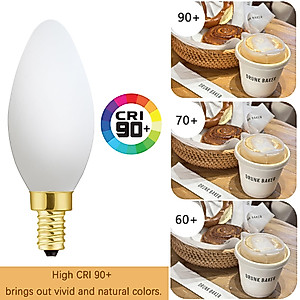 XININSUN E12 Frosted Candelabra Bulb 40W Equivalent, E12 LED Matt White Porcelain Dim-to-Warm 2000-2800K CRI 92 Excellent Color Accuracy, Dimmable LED Bulb Candle Chandelier Bulbs,6 Pack