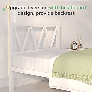 Novilla Twin Bed Frame with Headboard, Metal Platform Bed Frame, Heavy Duty, No Box Spring Needed, Wood Slat Support, Easy Assembly, White