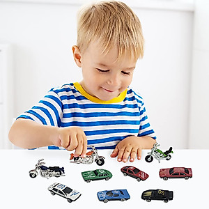 ArtCreativity Diecast Car and Motorcycle Toys, Set of 25, Cool Motorbike and Car Toys for Kids in Window Box, Fun Pretend Play Toys for Boys and Girls, Idea, Car Party Favors