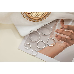 PABBEU Sterling Silver Hoop Earrings - 3 Pairs in 20mm, 30mm, 40mm - Lightweight and Hypoallergenic for Women