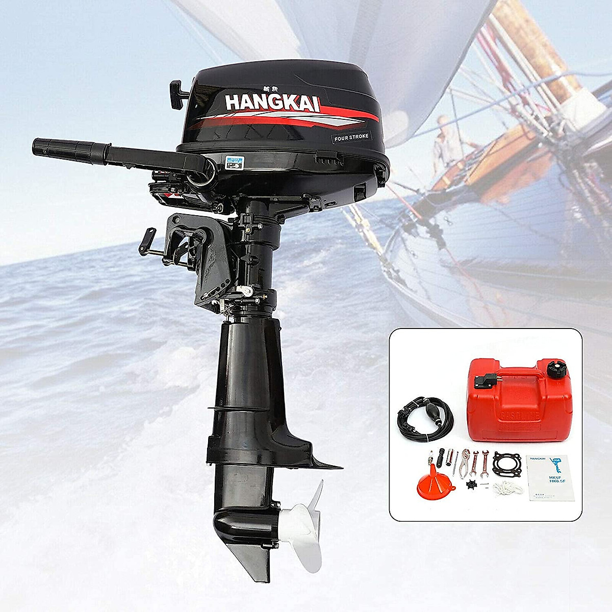 TFCFL 4-Stroke Boat Motor Heavy Duty 6.5HP Outboard Motor Boat Engine with Air Cooling System,Inflatable Fishing Boat Engine Short Shaft 123CC,5000-6000r/min