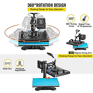 VEVOR Heat Press Machine 12x15 inch 8 in 1 Combo Digital Multifunctional Sublimation Heat Transfer Machine 360 Degree Rotation Swing Away for Printing T Shirts Hat Mug Cap Plate