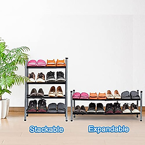 BESIMLI 2-Tier Expandable Shoe Rack Stackable Shoe Organizer Adjustable Metal Iron Shoe Shelf, Free Standing Storage for Closet Entryway Doorway Bedroom Footwear