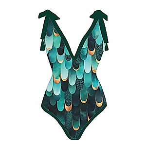 ZDRZK high Waisted Swimsuit Womens Cute Sexy Push Up One Piece Swimsuit with Beach Sarong Coverups Retro Graphic Print Bikini Set Bathing Suit Green S