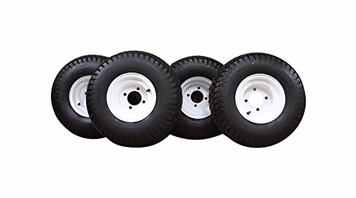4 White Steel Wheels & 18x9.50-8 Turf Tires for Golf Cart