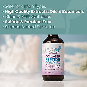 Collagen Peptide Serum - Anti Aging Collagen Serum for Face, Skin Brightening, Reduces Fine Lines & Wrinkles, Heals, and Repairs Skin, Microneedling Serum with Aloe Vera & Hyaluronic Acid - Peptide Complex Face Serum by Eva Naturals (2 oz)