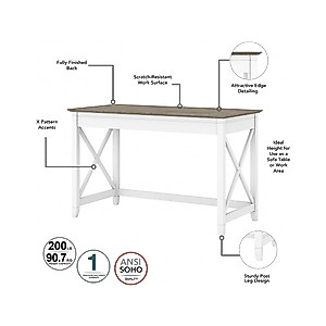 Bush Furniture Key West 2 Person Desk Set with Lateral File Cabinet in Pure White and Shiplap Gray