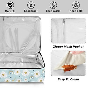 Kcldeci Insulated Thermal Food Carrier Insulated Casserole Carrier for Hot or Cold Food,Daisies Doodle Rainbow and Star Insulated Tote Bag for Potluck Cookouts Parties Picnic,Lasagna Lugger