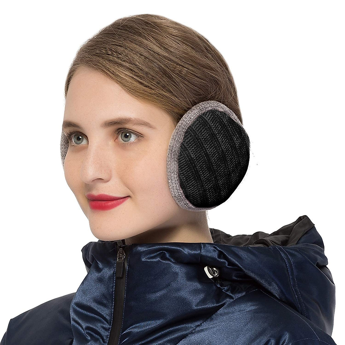 Surblue Unisex Warm Knit Earmuffs Cashmere Winter Pure Color Outdoor Fur Earwarmer, Black, Large