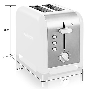 Kenmore 2-Slice Toaster, White Stainless Steel, Extra Wide Slots, Bagel and Defrost Functions, 9 Browning Levels, Removable Crumb Tray, for Bread, Toast, English Muffin, Toaster Strudel
