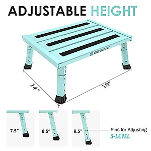 DEPSUNNY Adjustable Height Aluminum RV Step, Stable Foldable Platform Step Stool, Supports Up to 1,000 lb, Non-Slip Rubber Feet and Platform Mat, Easy to Carry (Green)