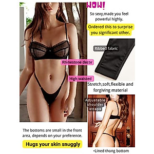 Kaei&Shi Sexy Lingerie for Women,Ruffle 2 Piece Lace Lingerie Set,Underwire Ribbed Bra and Panty Sets Valentine Petite Black Small