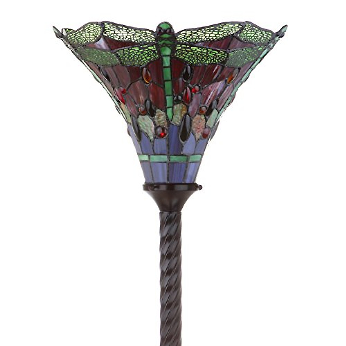 JONATHAN Y JYL8002B Dragonfly Tiffany-Style 71&quot; Torchiere Floor Lamp, Tiffany, Traditional, Art Nouveau Style, Elegant, Office, Living Room, Family Room, Dining Room, Bedroom, Foyer, Bronze/Green