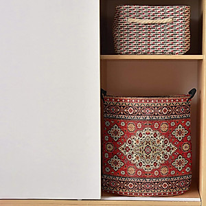 Abstract Retro Boho Laundry Basket,Collapsible Bag with Easy Carry Handles,Large Waterproof Foldable Freestanding Hamper,Red Folding Washing Bin Clothes Storage Round Modern Colorful