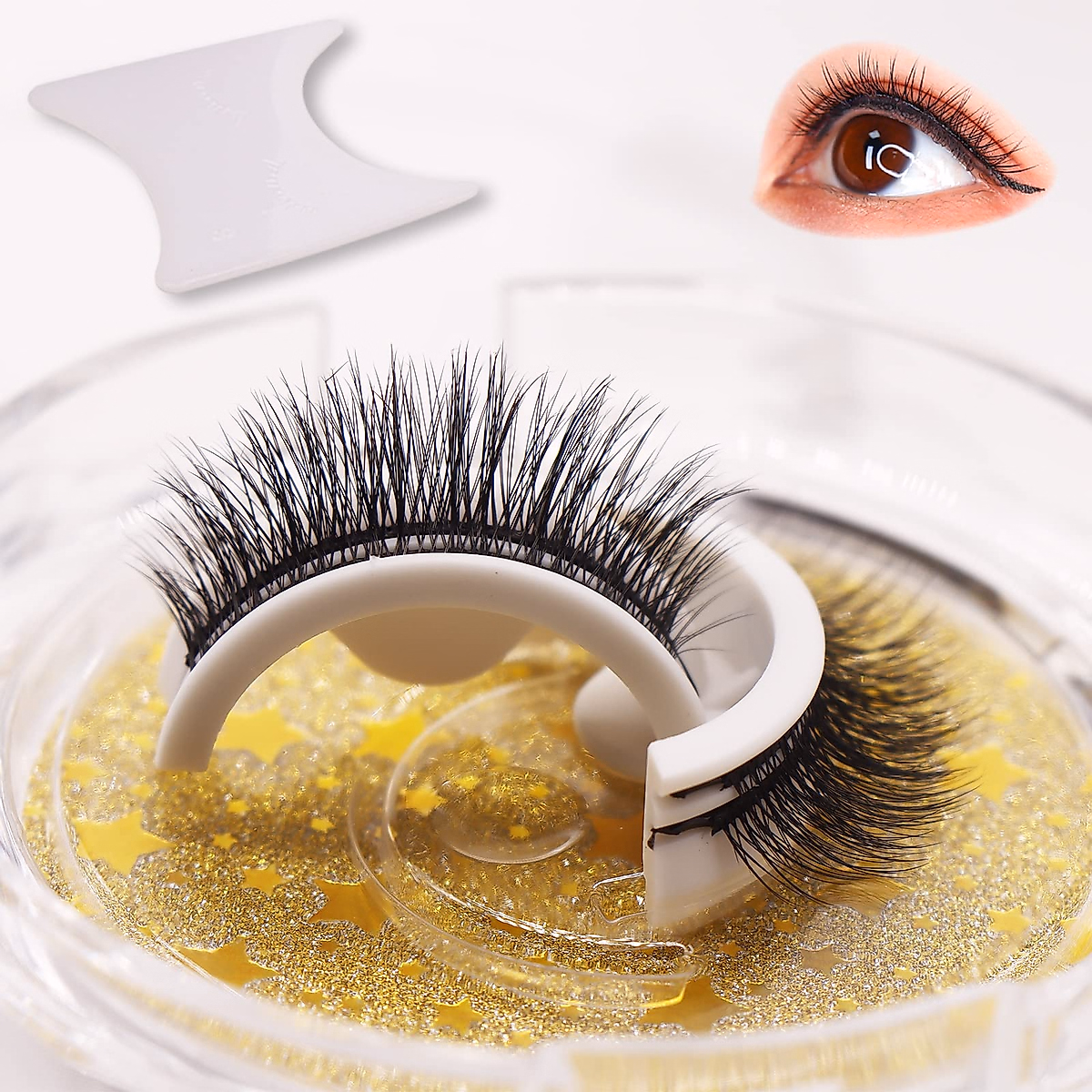 Reusable Self-Adhesive Eyelashes,No Glue or Eyeliner Needed Easy to Put On, Natural Look, Ideal Gift of Reusable Adhesive Eyelashes for Women (2-Pairs)