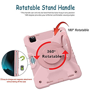 SCSVPN iPad Air 5th/4th Generation 10.9 inch Case 2022/2020, New iPad Air 5/4 Kids Case with Handle Grip Pencil Holder Rotating Stand Shoulder Strap - Drop-Proof Shockproof Protective Cover, Rose Gold