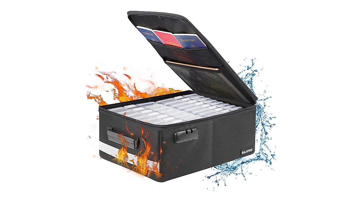 Fireproof Photo Organizer Box with Lock and 16 Photo Cases