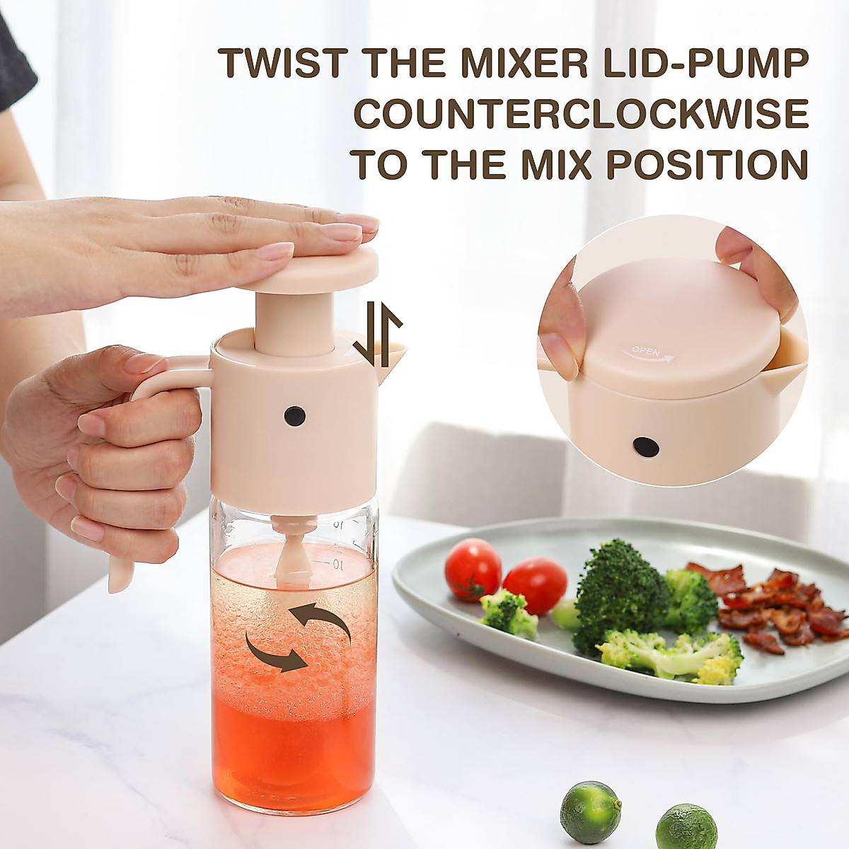 Vucchini Salad Dressing Mixer Bottle Salad Dressing Shaker Cruet Homemade Salad Dressing Container Glass Juice Storage,Pink, 10 oz