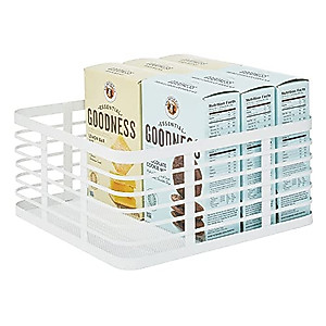 mDesign Steel Metal Wire Kitchen Food Storage Organizer Bin Basket for Pantry Organization - Wired Farmhouse Basket with Handle for Shelves - Carson Collection - 3 Pack, White