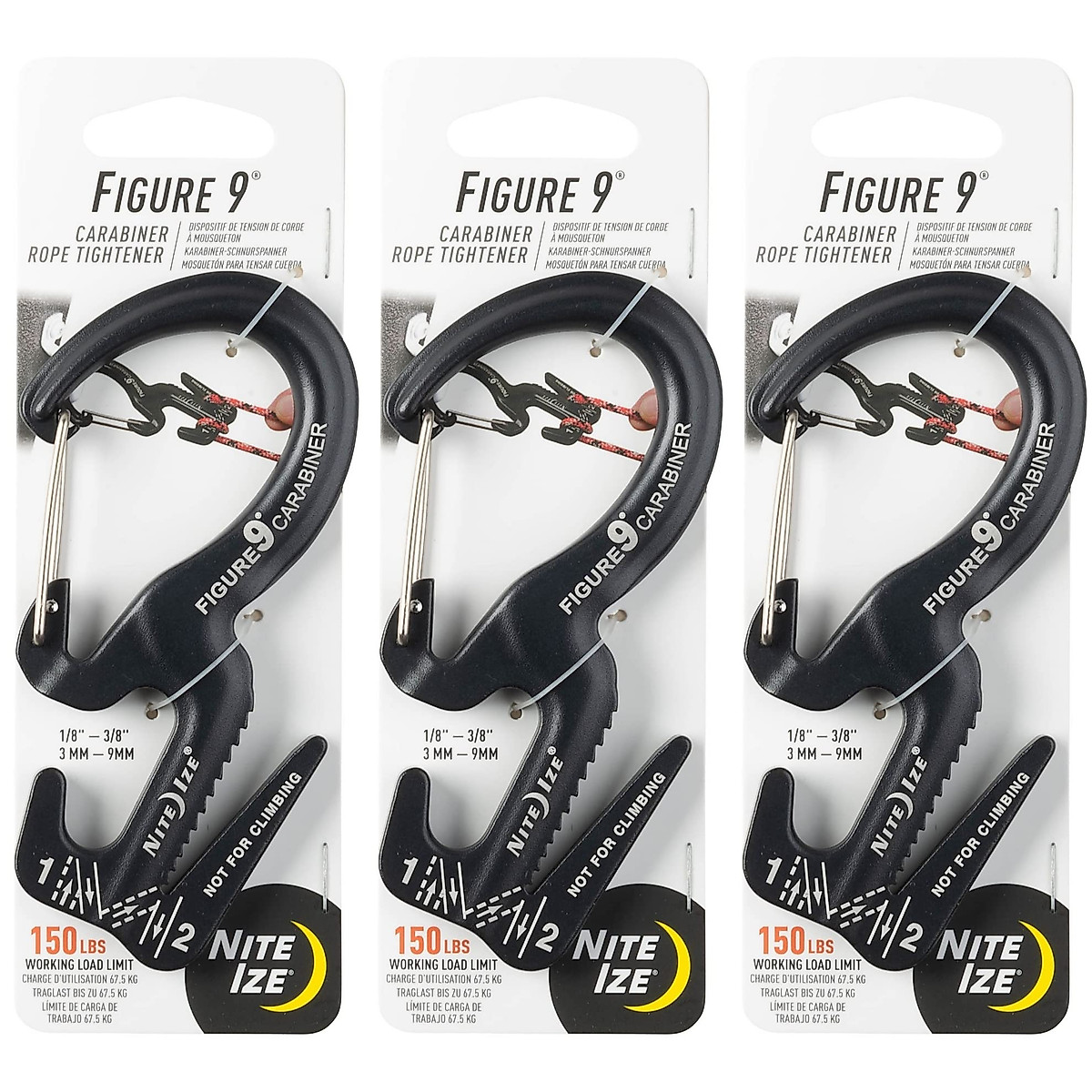 Nite Ize Figure 9 Carabiner Large Rope Tightener Aluminum Tie Down Tool (3-Pack)