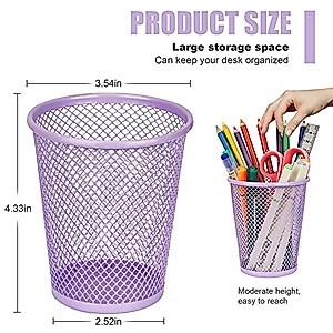 Banshou Pencil Holders,Mesh Pen Holder for Desk,Purple Round Pencil Holder for School,Home,Office and other Office Desk Organizers (Purple 6Pack)
