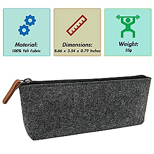 Suekiria Felt Pencil Case, 3-Pcs Pen Pouch, Small Pencil Bag with Zipper, Portable Stationery Holder, 8.6'' x 3.5'', Washable, Durable, Lightweight, High Capacity - Grey, Dark Grey