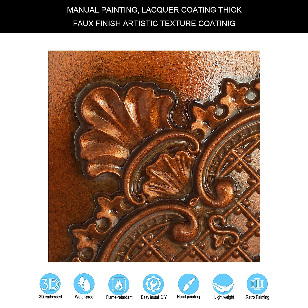 PAINTSDECOR Faux Plastic Ceiling Tiles Peel and Stick Tin Ceiling Tiles Distressed for Cafe Club Salon Hotel Store Bar 2'x2' PL80 Archaic Copper 10pcs